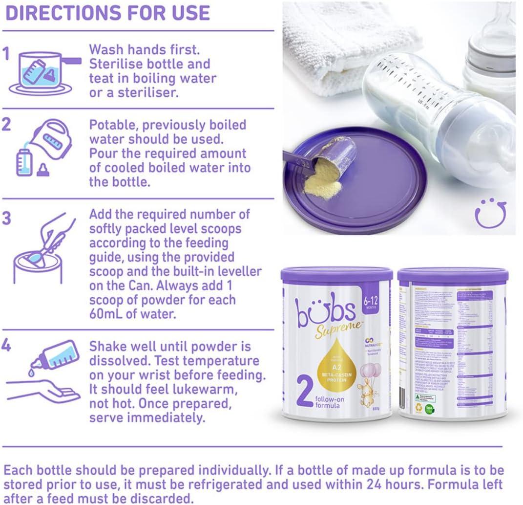 Bubs Supreme Stage 2 Follow-On Formula | A2 Beta-Casein Protein | 6-12 ...