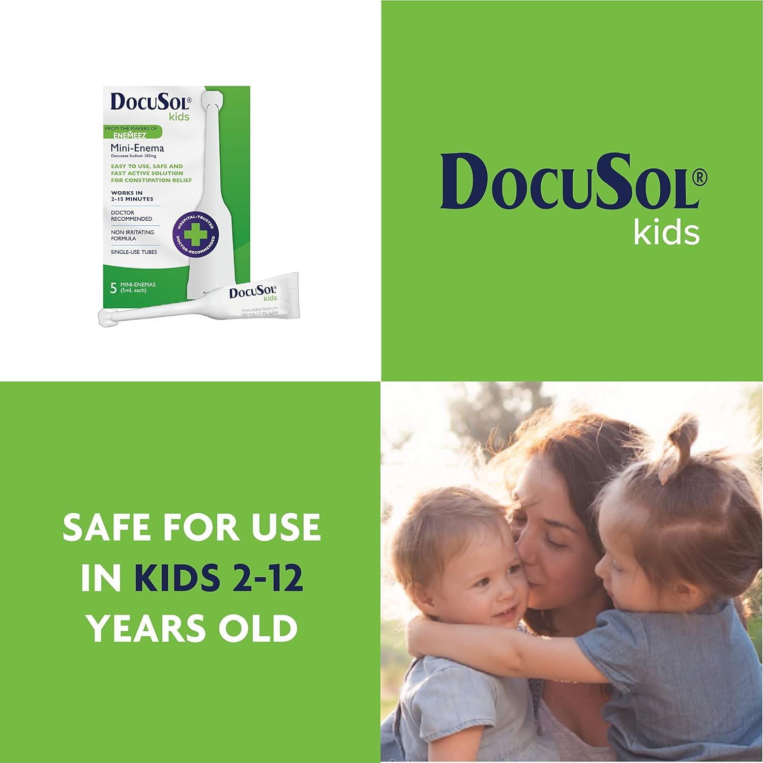 Docusol Kid's Mini Enema 100mg for Constipation Relief - 5 Count Pack ...