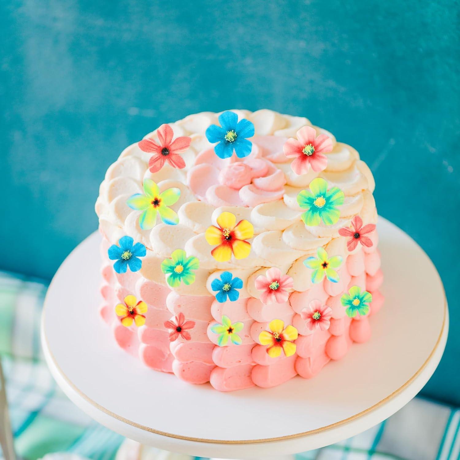 70 Pcs Edible Flowers Cake Toppers Wafer Paper Flower Cake Decorations ...