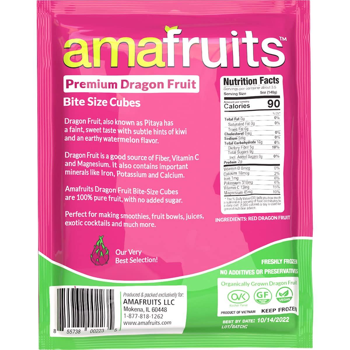 Amafruits Dragon Fruit (Pitaya) Bite Size Cubes - 16oz, 5 Bags | Fresh ...