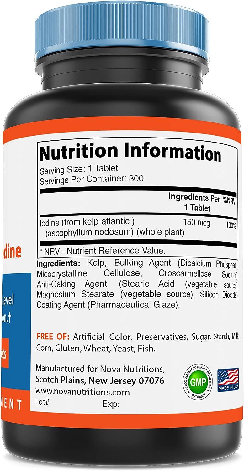 Nova Nutritions Kelp Supplement 150 mcg - 300 Tablets | Natural Iodine ...