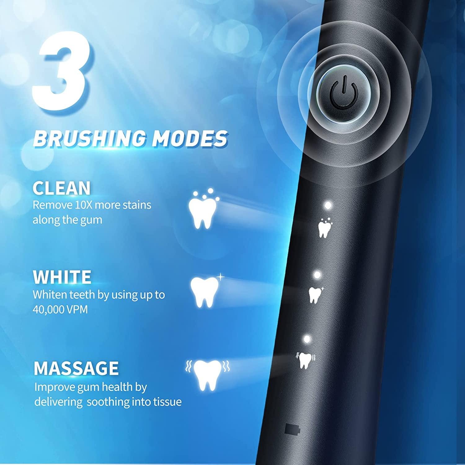 Sonic Electric Toothbrush for Adults with 10 Brush Heads - Rechargeable, Fast Charge, 35 Days ...