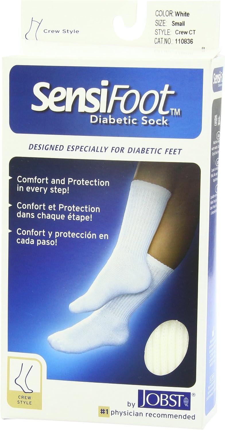 JOBST Sensifoot Diabetic Crew Sock - White, Small | Comfort & Support ...