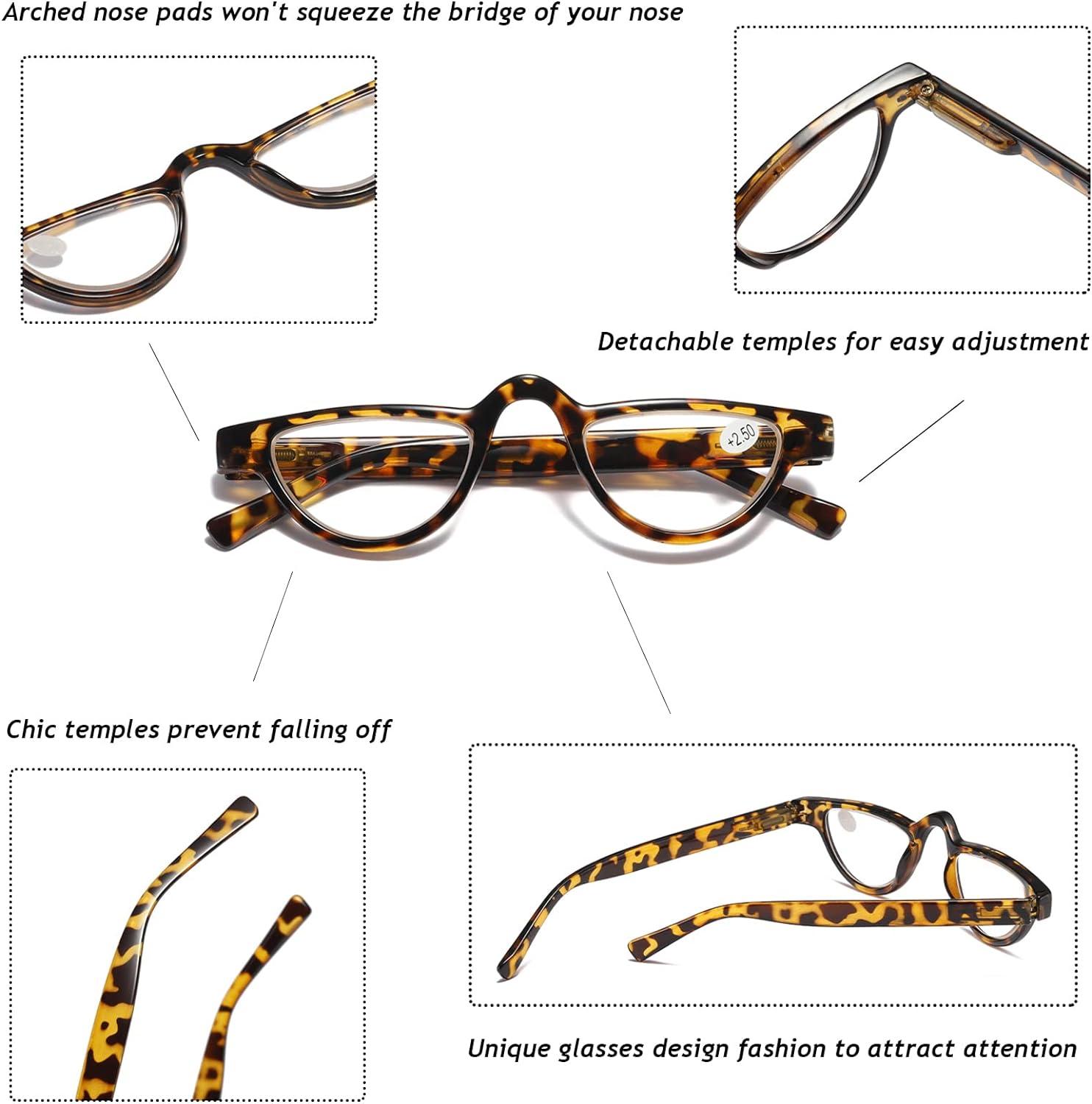 Hubeye Retro Half Moon Reading Glasses - 2 Pairs Lightweight Plastic ...