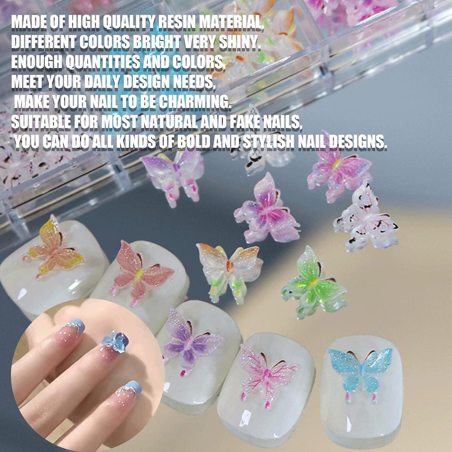 Colorful 3D Butterfly Nail Charms - 12Grids Resin Mini Nail Art ...