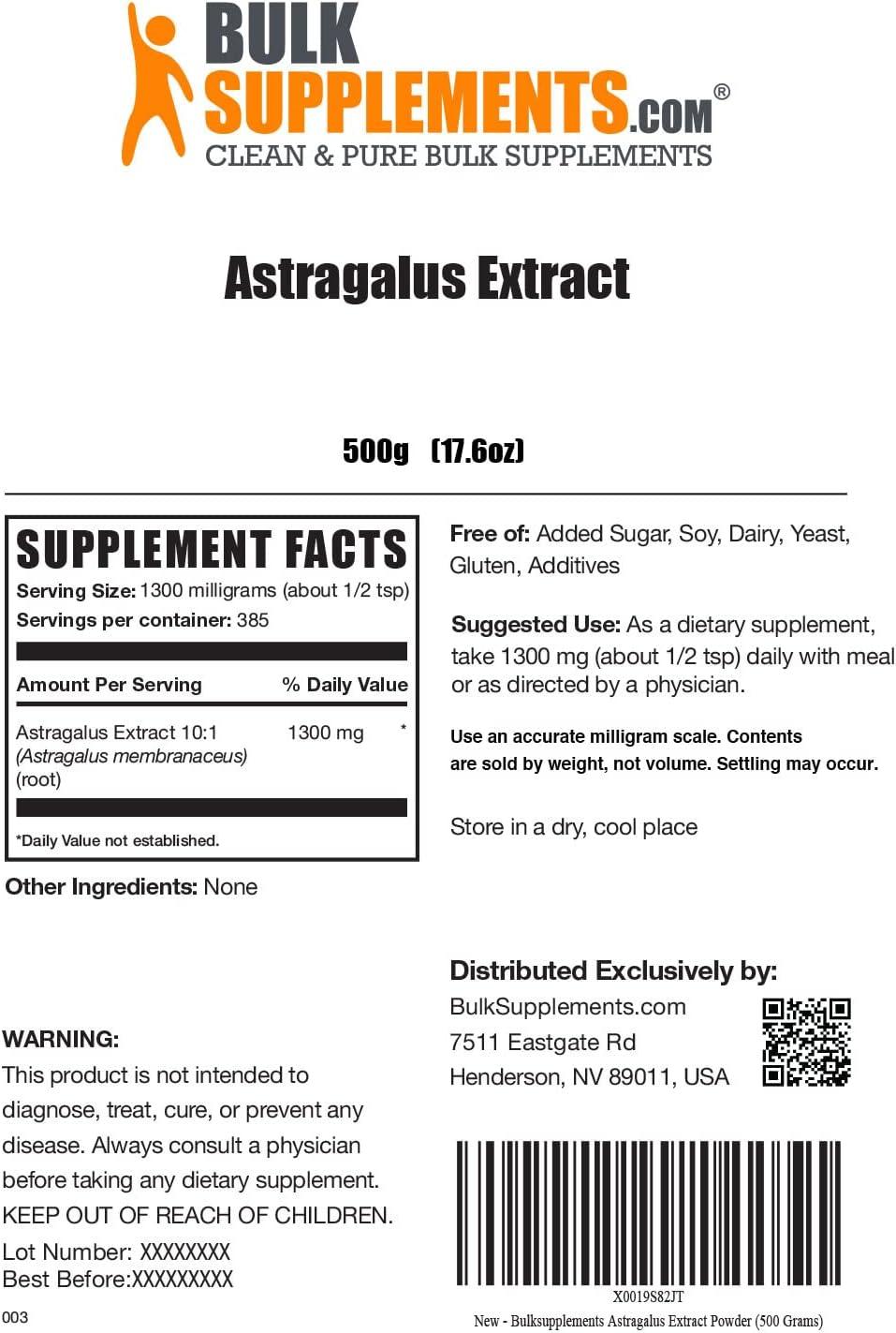 BulkSupplements Astragalus Extract Powder 500g - Apigenin & Adaptogen ...