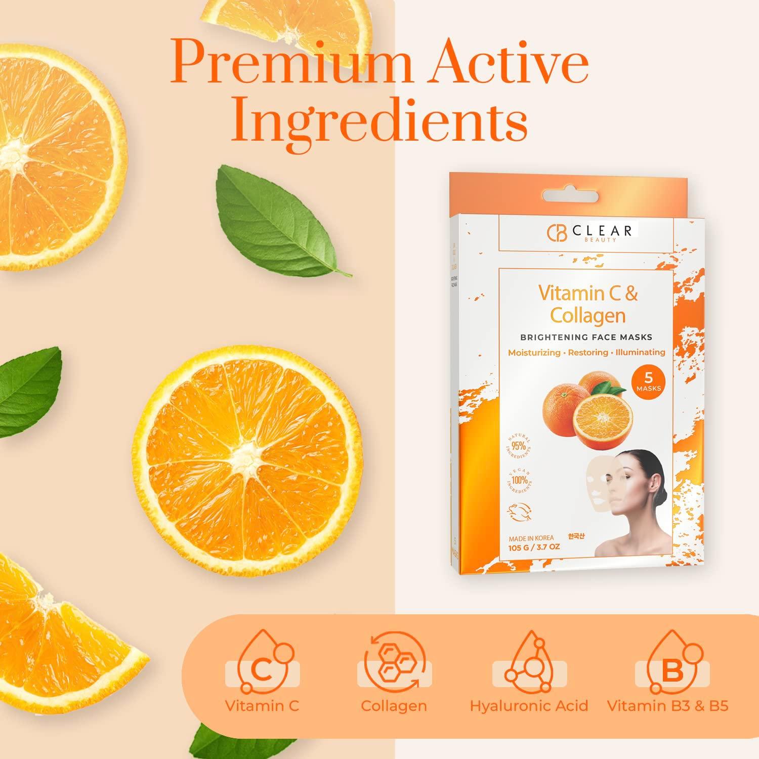 Clear Beauty Vitamin C & Collagen Face Mask - Anti-Aging, Brightening ...