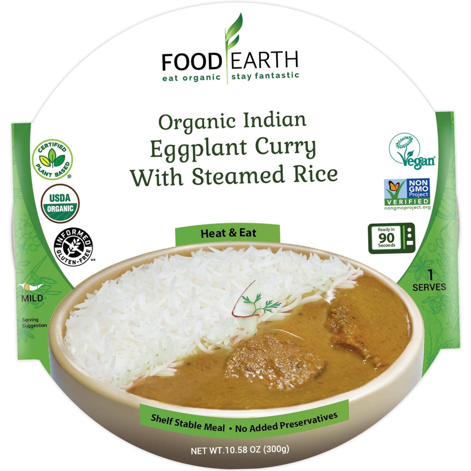 Food Earth Eggplant Curry & Steamed Rice - Organic, Gluten-Free Indian ...