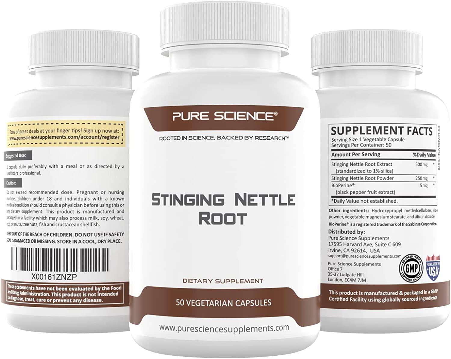 Pure Science Stinging Nettle Root Extract - 500mg Standardized with 1% ...