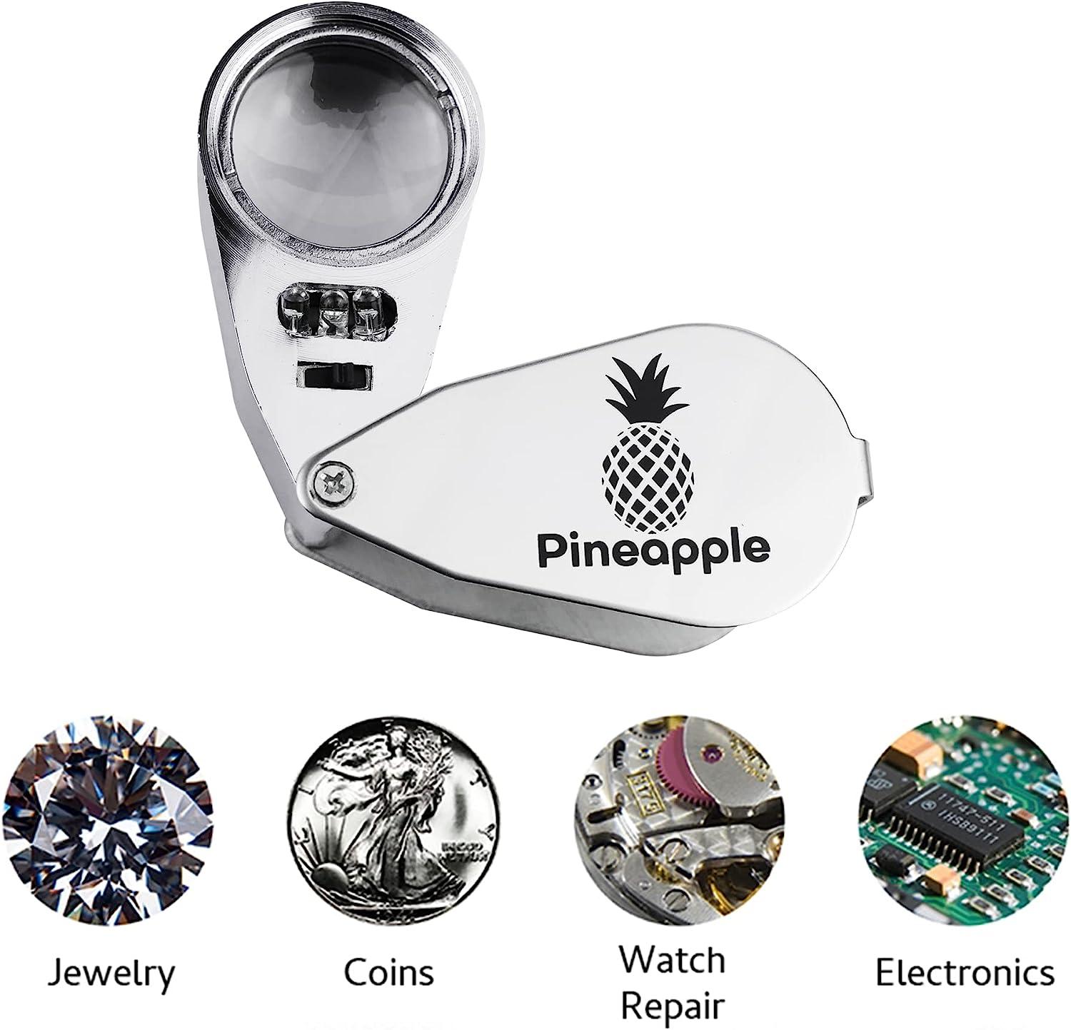 Pineapple 40X Jewelers Loupe with Light UV Lighted Magnifying Glass Eye ...