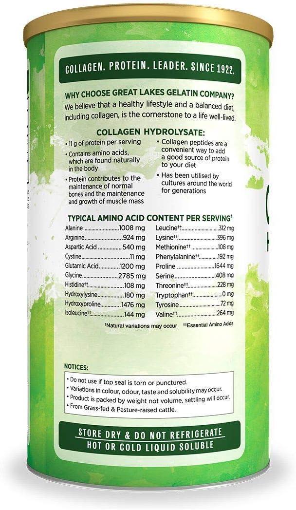Great Lakes Gelatin Collagen Hydrolysate 454g Can - Grass-Fed Bovine ...