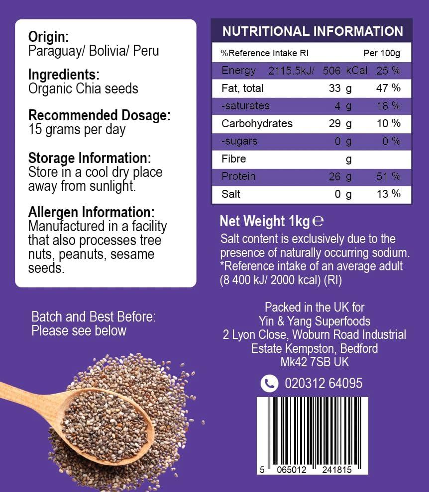 Yin & Yang Superfoods Organic Chia Seeds 1kg - 100% Natural, Vegan ...