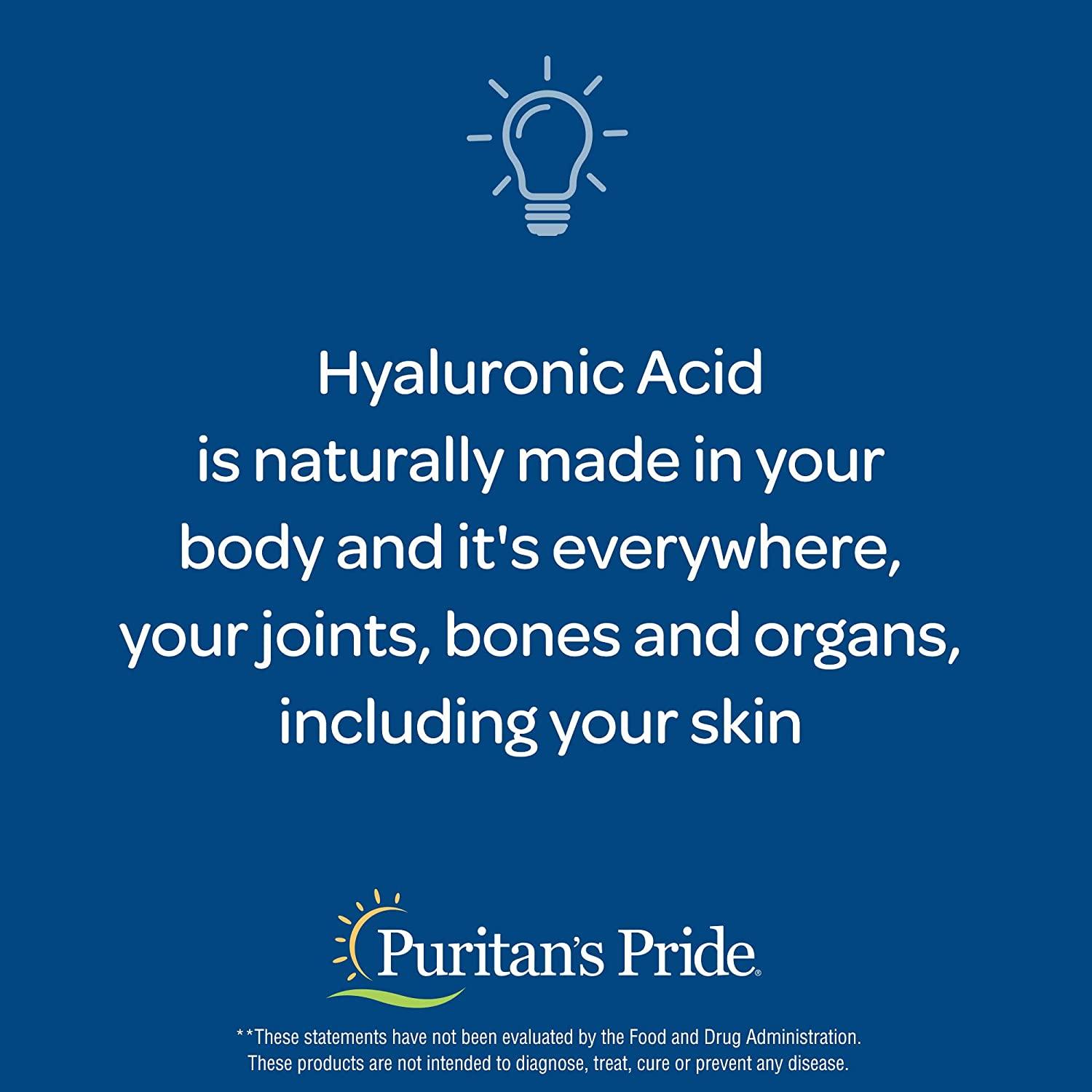 Puritan's Pride Hyaluronic Acid 100mg Capsules - 120 Count Pack for ...