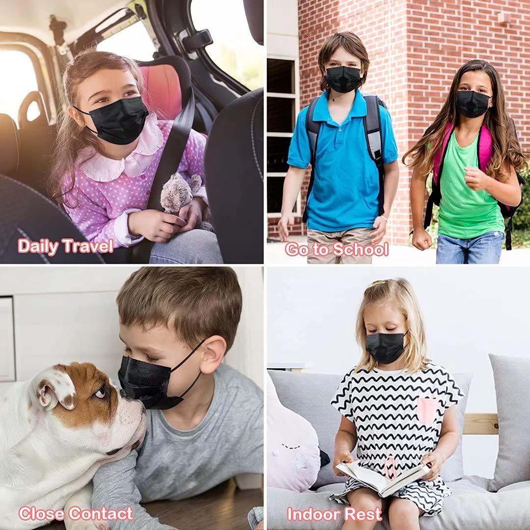 100PCS Kids Black Disposable Face Masks 3 Ply Breathable for 4-12 Ages ...