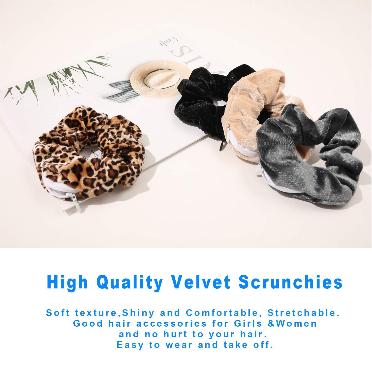 Velvet Hair Pocket Scrunchies with Hidden Zipper - 4 Mixed Pack ...