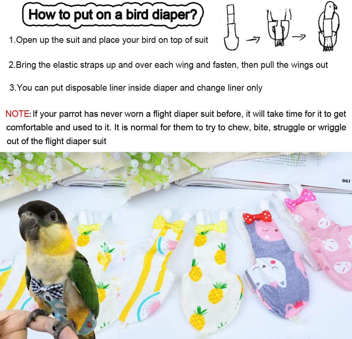 Bonaweite Bird Diaper Flight Suite Liners Protective Parrot Nappy with ...