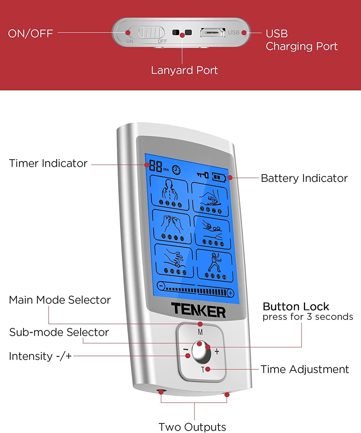 TENKER TENS EMS Unit Muscle Stimulator 24 Modes | Pain Relief & Muscle ...