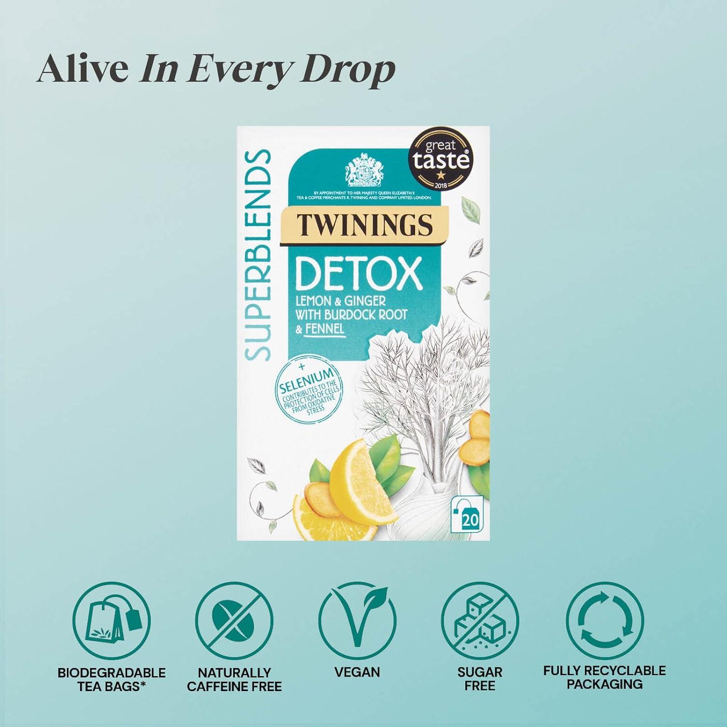 Twinings Superblends Detox - Lemon Ginger & Burdock Root Herbal Tea ...