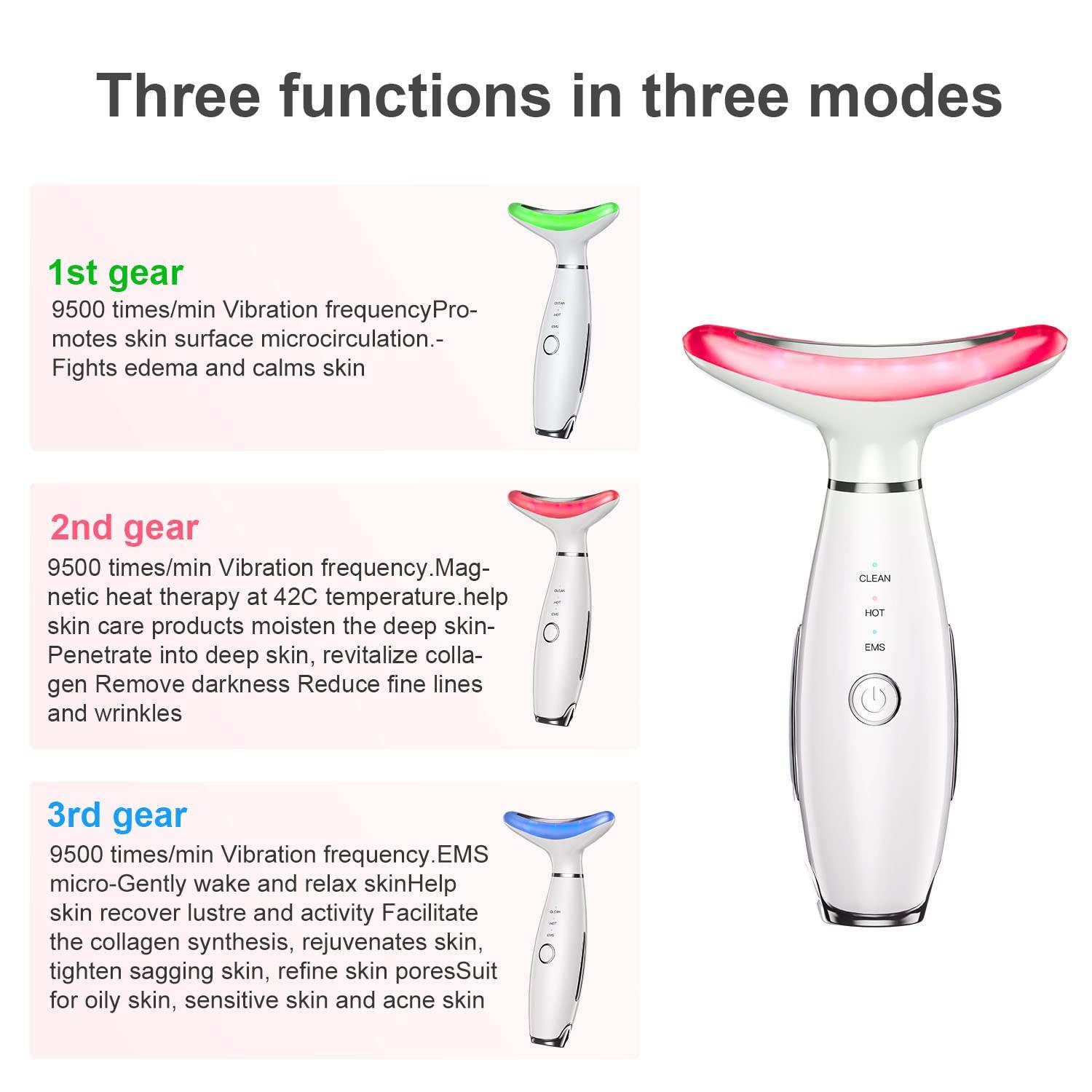 Anti-Wrinkles Face Neck Massager - Vibration Facial Device with Triple Action Modes for ...