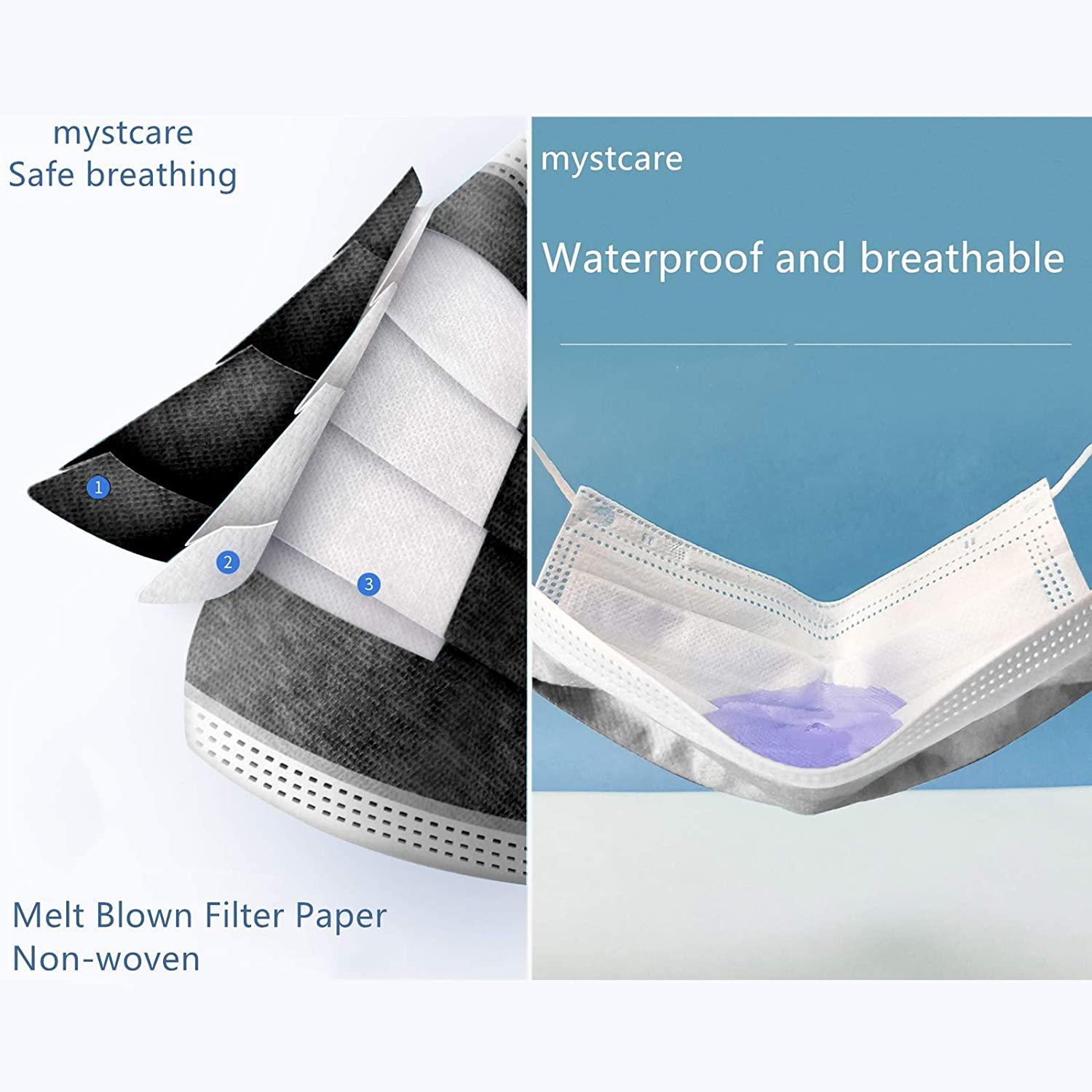 MystCare 100 Pack Disposable Face Masks for Adults - 3-Layer Filter ...