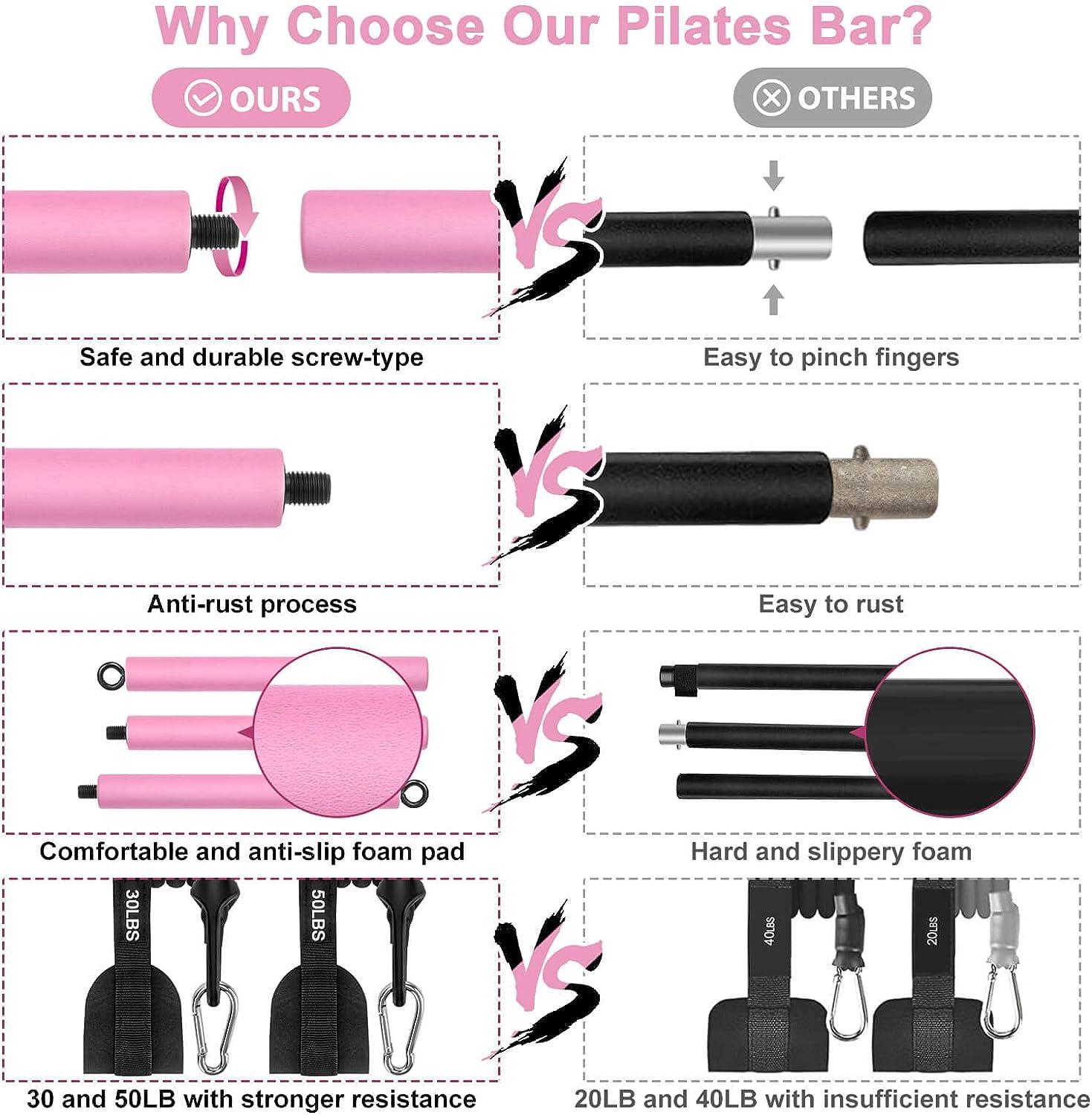 Pilates Bar Kit with Adjustable Resistance Bands | Portable 3-Section ...