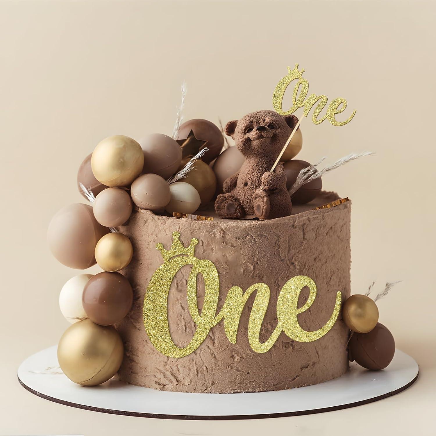 One Birthday Big Cake Topper + 6pcs One small Glitter Paper Gold Cake ...