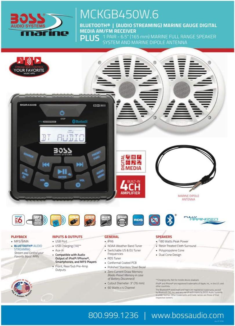 BOSS Audio MCKGB450W.6 Marine Gauge Receiver & Speaker Package ...