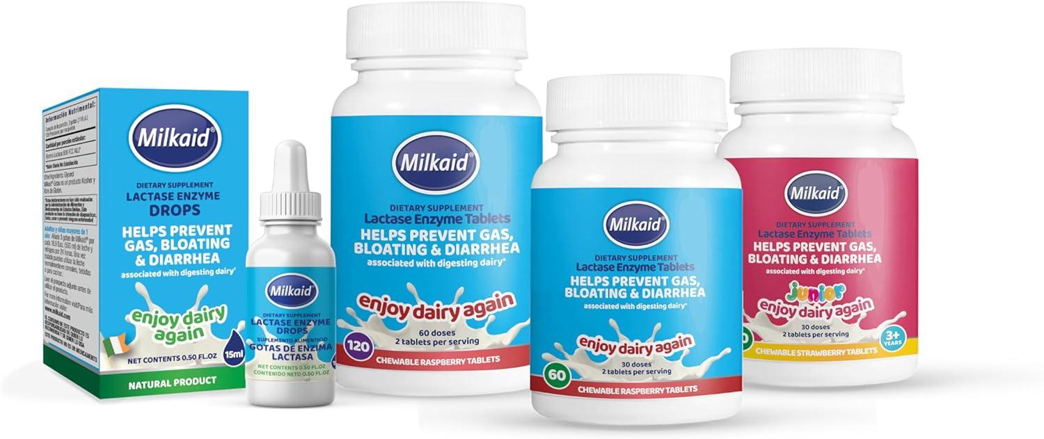 Milkaid Lactase Enzyme Chewable Tablets for Lactose Intolerance Relief ...