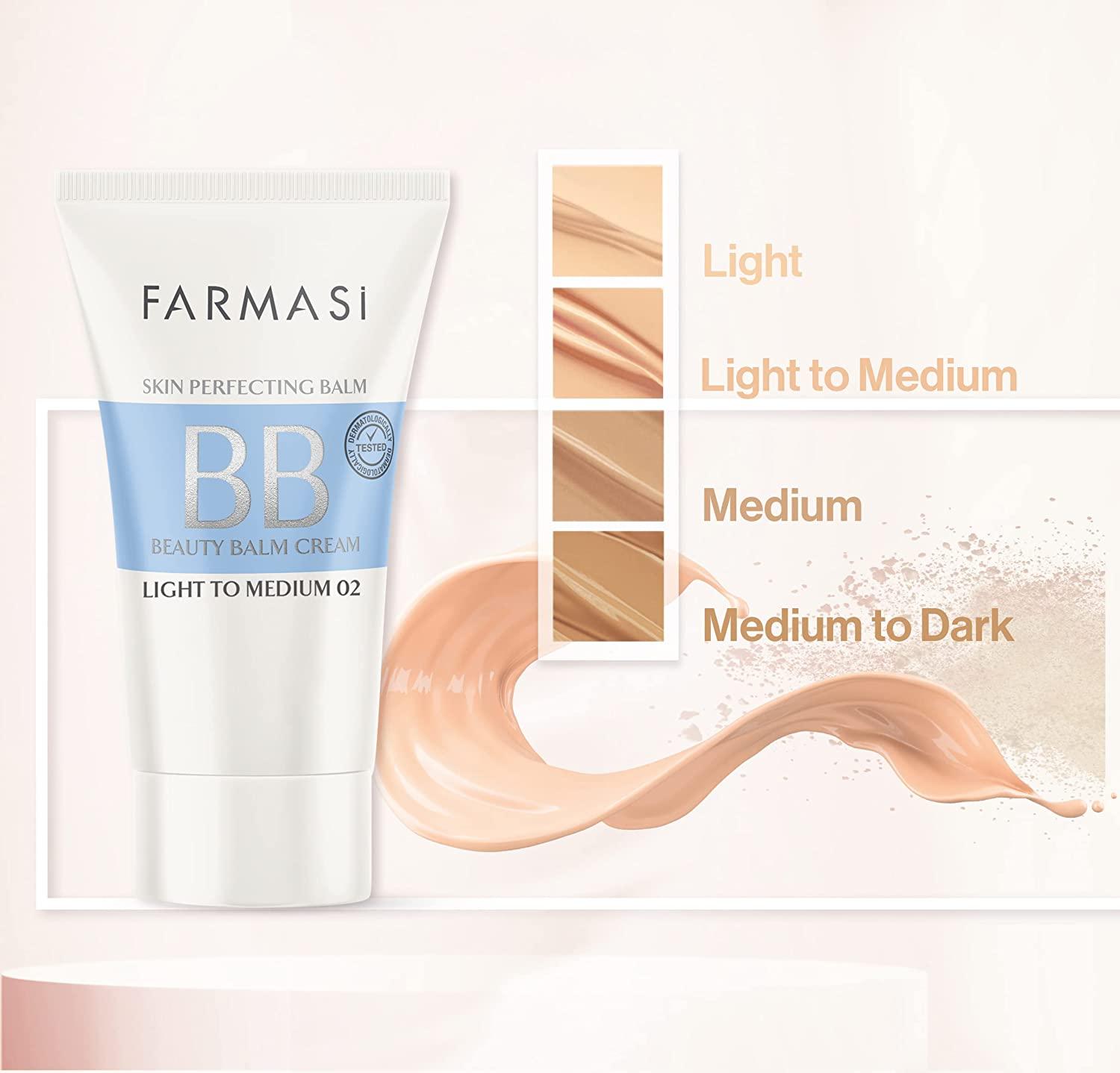 FARMASi BB Cream Full Coverage Foundation Concealer 1.7 fl. oz. Light to Medium Moisturizing Beauty Balm for All Skin Types