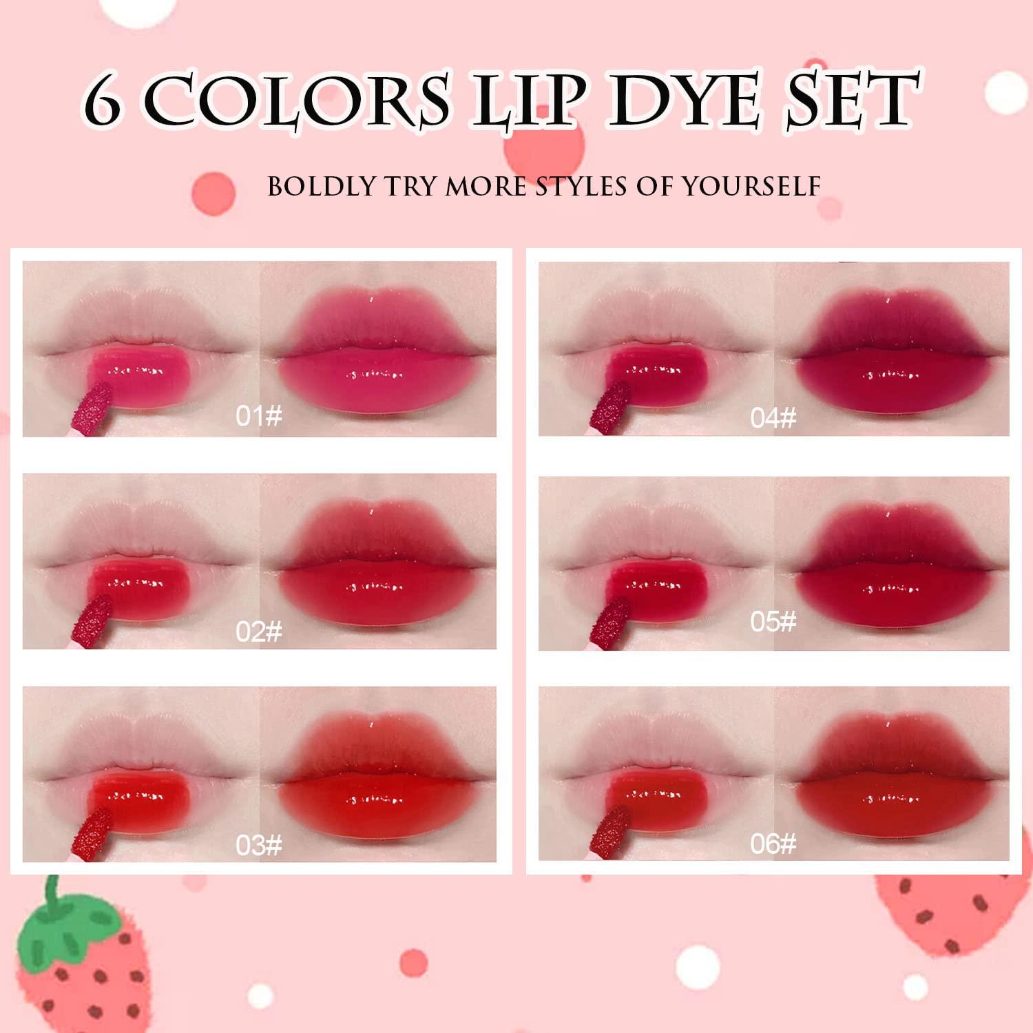 6 Colors Lip Tint Stain Set: Long-lasting Korean Lip Gloss & Cheek Tint ...