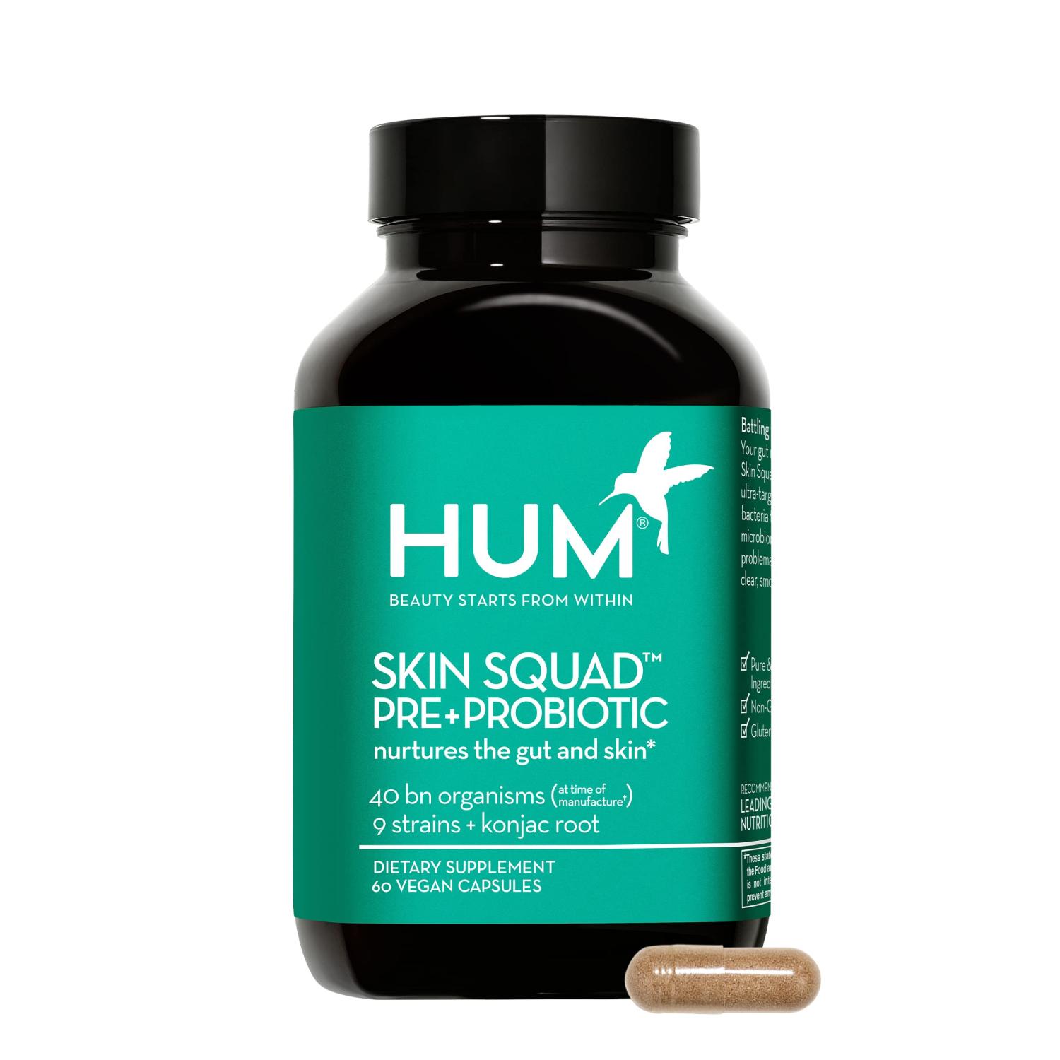 HUM Skin Squad Probiotic Supplement for Clear, Glowing Skin (60 ...