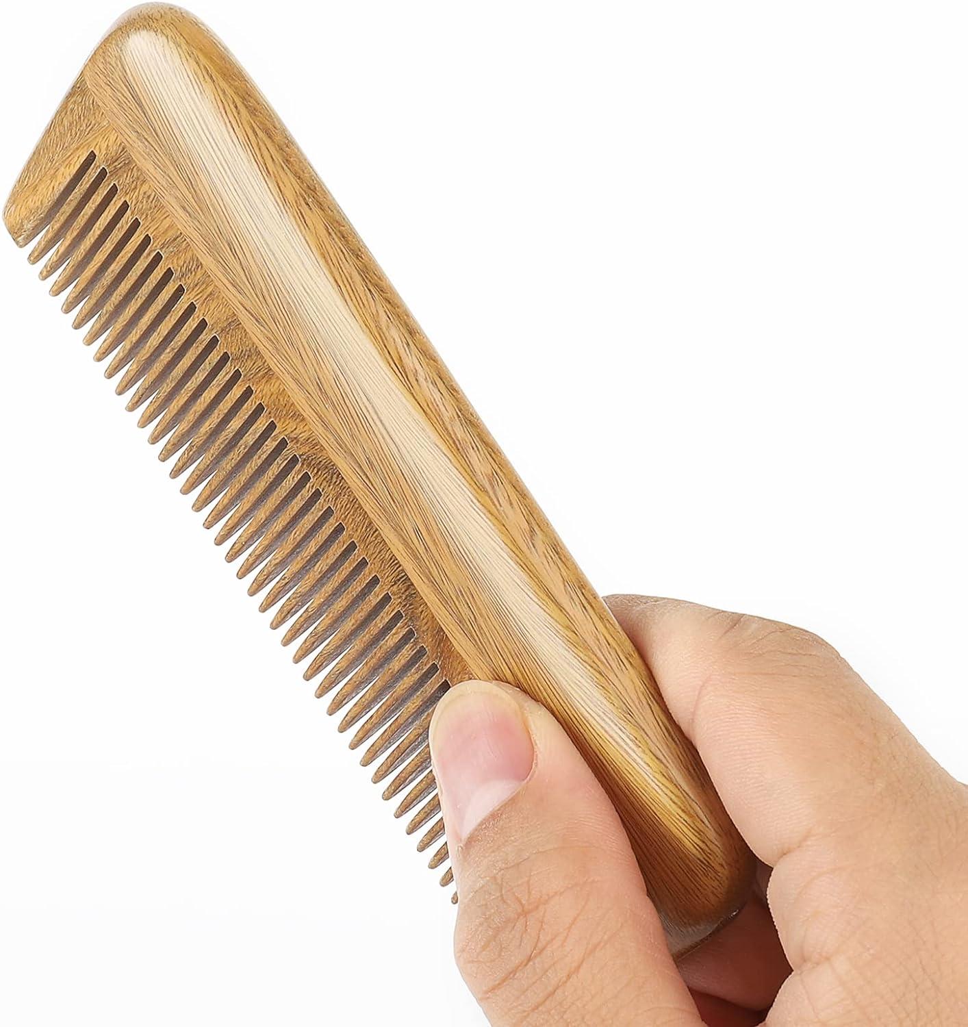Onedor Natural Green Sandalwood Hair Comb - Anti-Static Detangler Comb ...