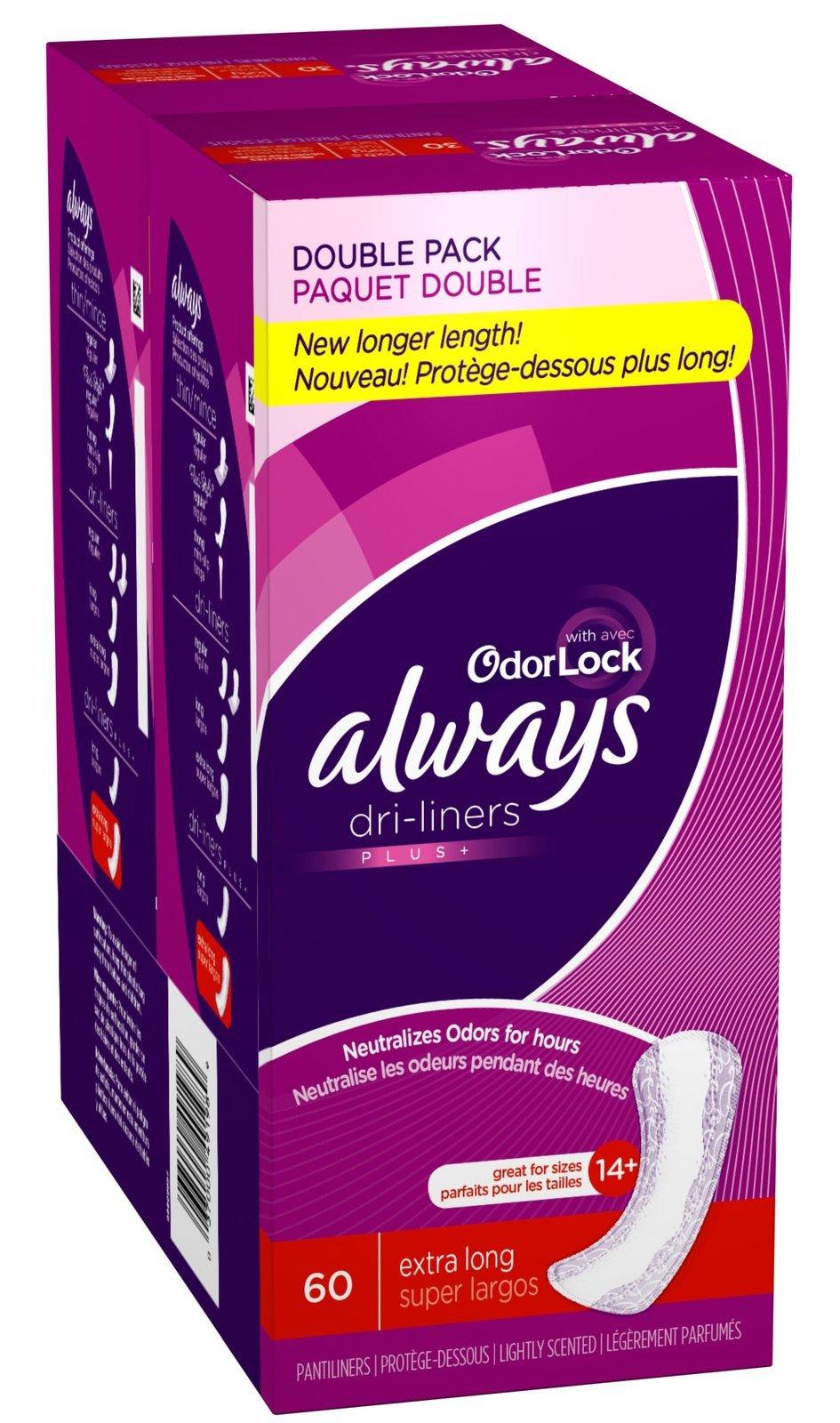 Always Extra Long Plus Dri-Liners with Odor Lock - Ultimate Protection ...