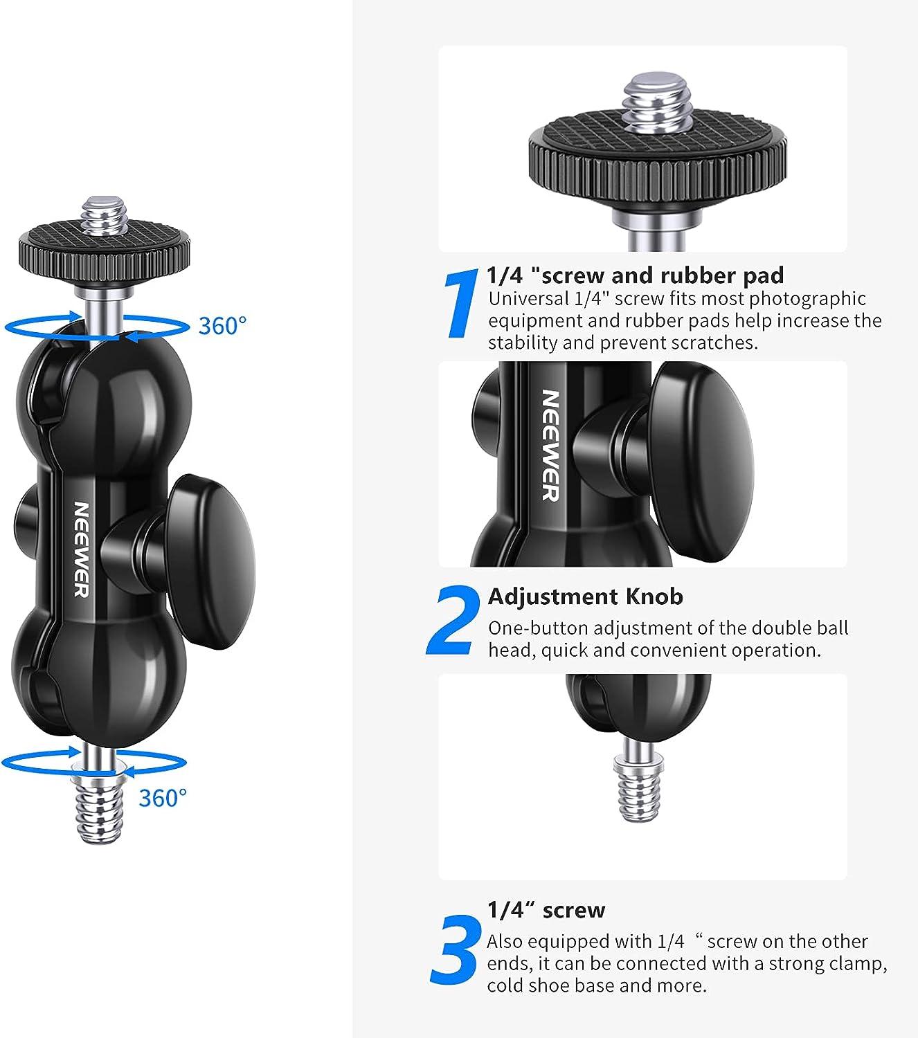 NEEWER Camera Mount Clamp with Dual Ball Head Adapter - Compatible with ...