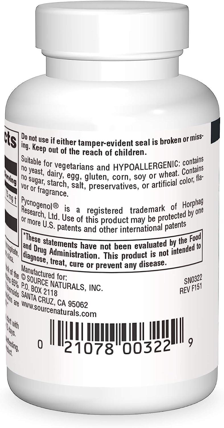 Source Naturals Pycnogenol 75mg Proanthocyanidin Complex - 30 Tablets ...