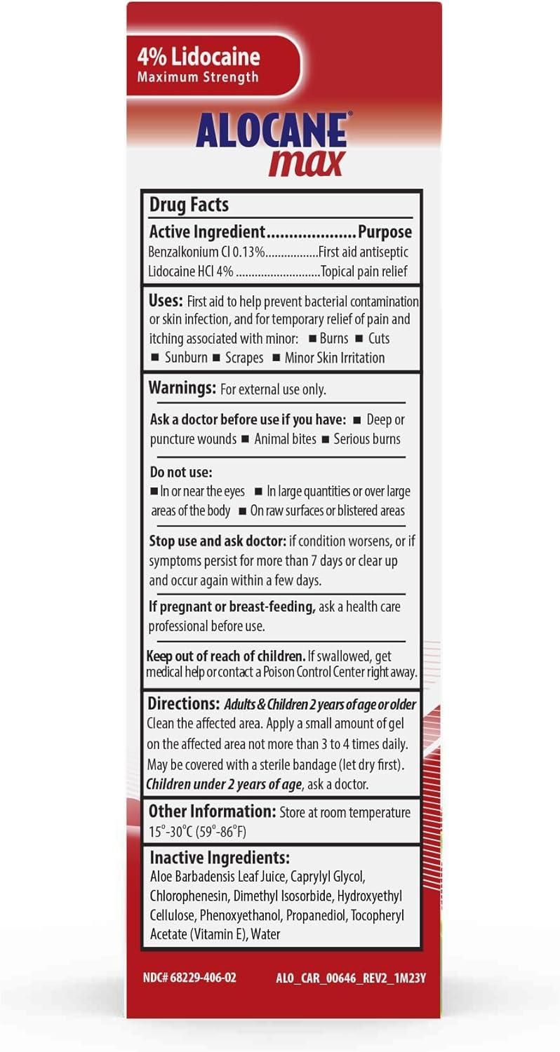 Alocane Emergency Burn Gel - 4% Lidocaine Maximum Strength for Fast ...