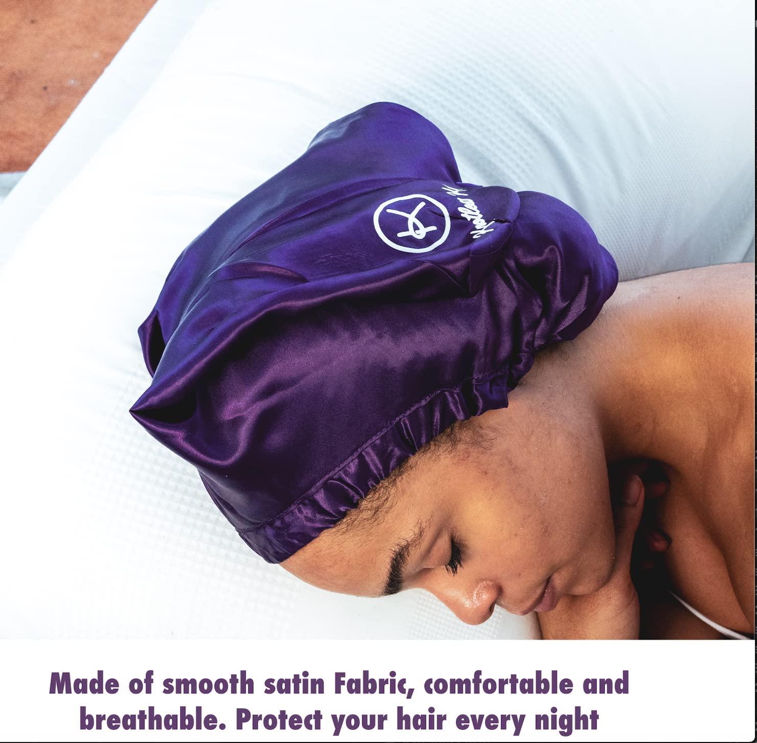Knotless Kay Extra Long Satin Bonnet | Adjustable Snap Button | Purple ...