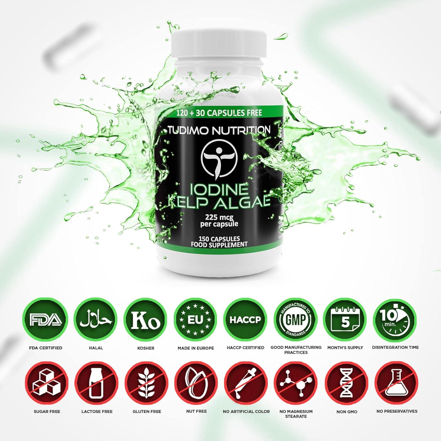 Iodine Sea Kelp Capsules - 225mcg of Kelp Algae Extract - 150 pcs (5 ...