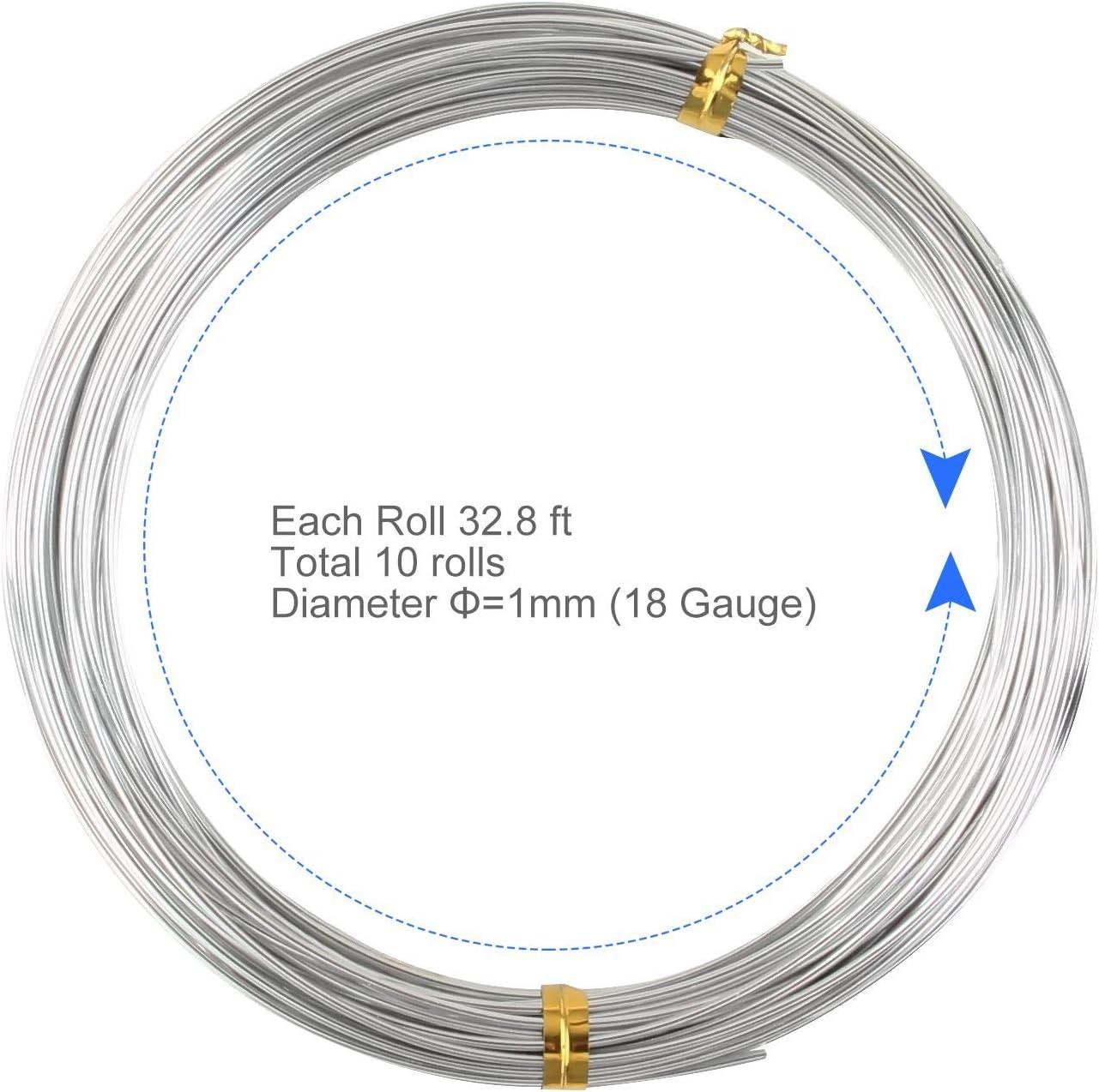 10 Rolls 18 Gauge Bendable Aluminum Craft Wire - 328 FT Silver Beading ...