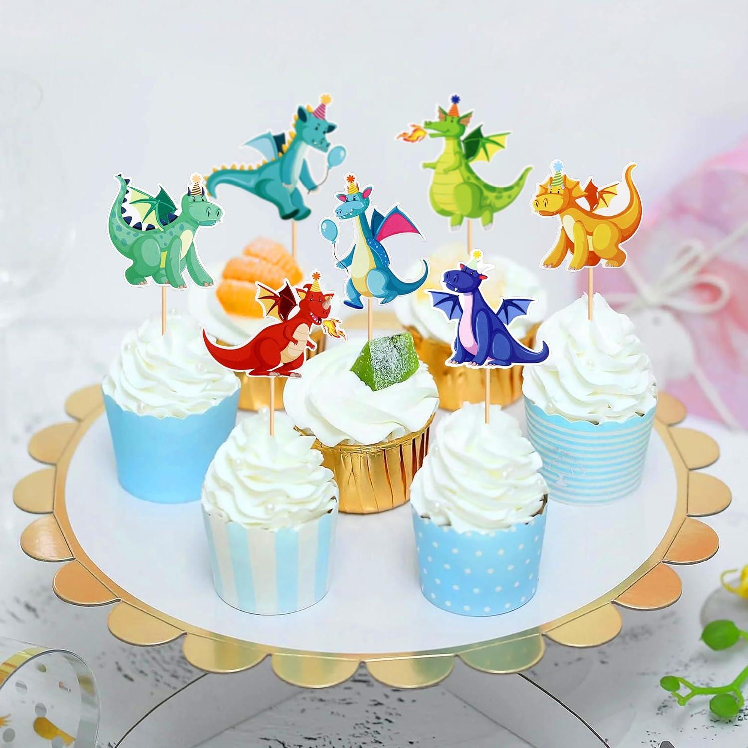 24-Piece Dragon Theme Cupcake Toppers | Mythical Cake Decorations for ...
