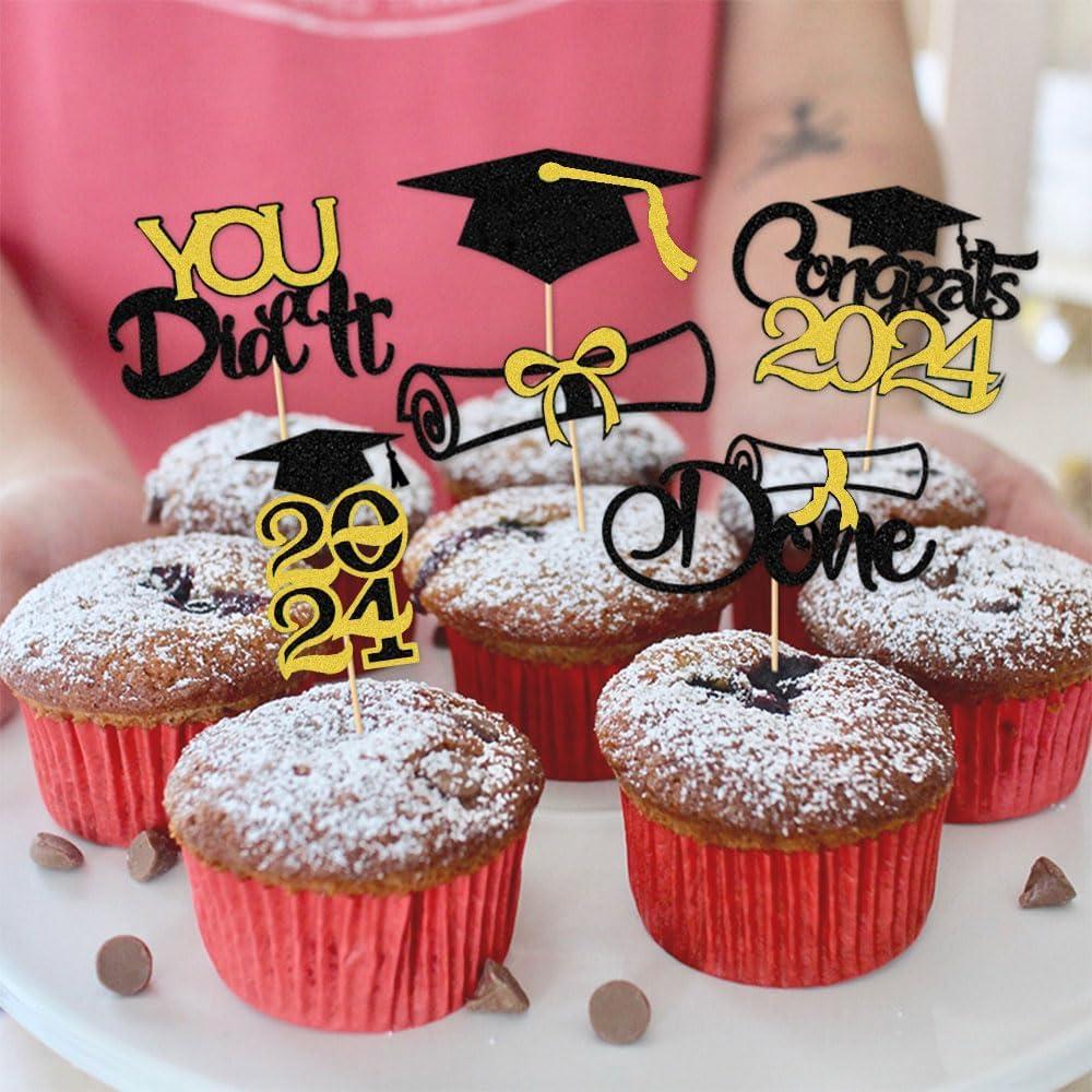 24 Pcs 2024 Graduation Cupcake Toppers You Did It Theme Party Cake ...