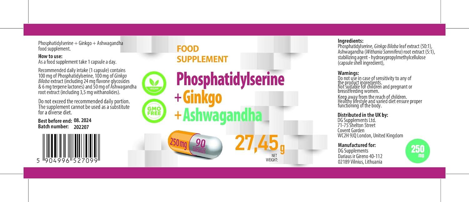 Hepatica Phosphatidylserine + Ginkgo Biloba + Ashwagandha 250mg | 90 ...