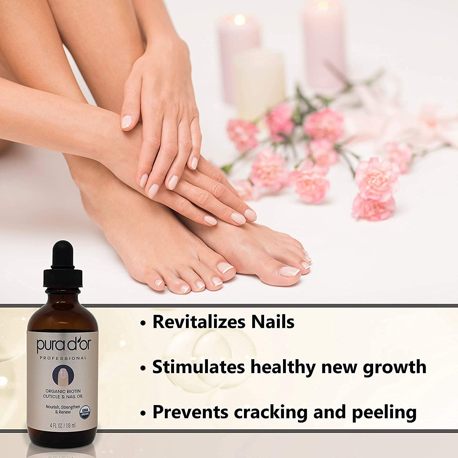 PURA D'OR Organic Nail and Cuticle Oil 4oz - Nail Growth Treatment with ...