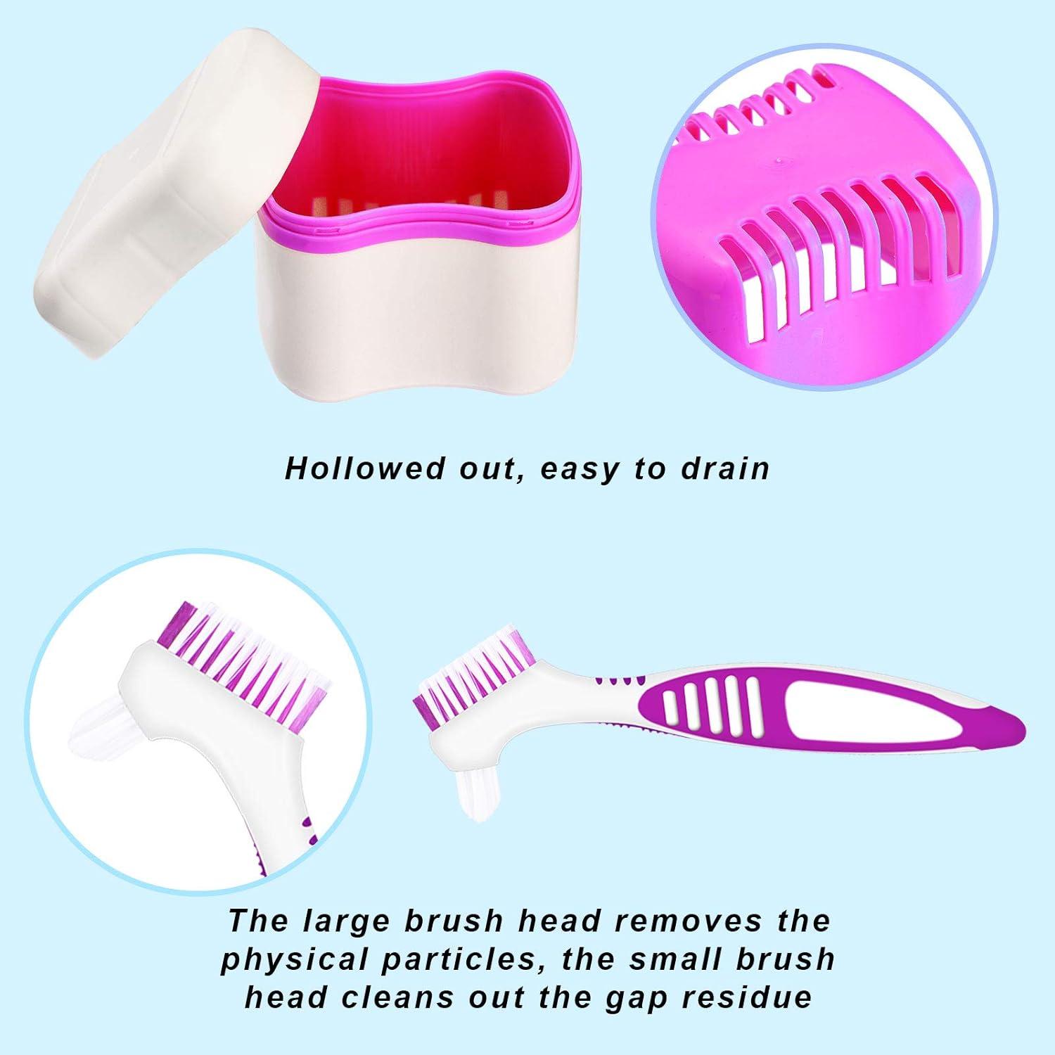 Denture Bath Case with Denture Cleaner Brush Denture Toothbrush Denture ...
