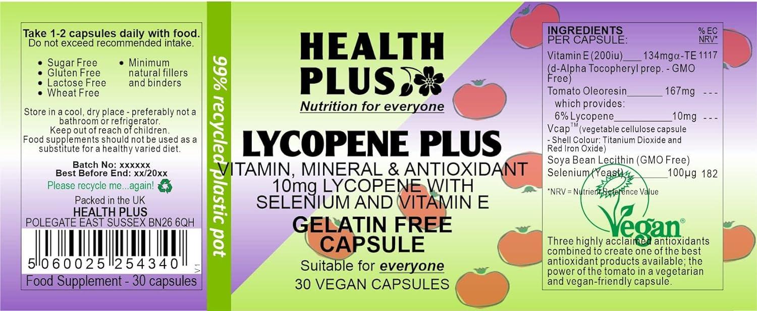 Health Plus Lycopene Plus 10mg Men's Health Supplement - 30 Capsules ...