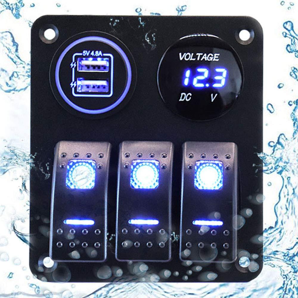 3 Gang Waterproof Marine Boat Rocker Switch Panel with LED Display ...