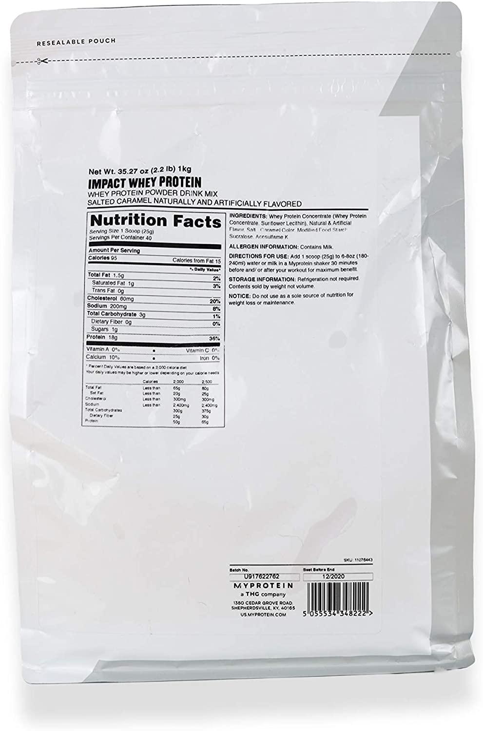 Myprotein Impact Whey Protein Powder - Salted Caramel 2.2lb (40 ...