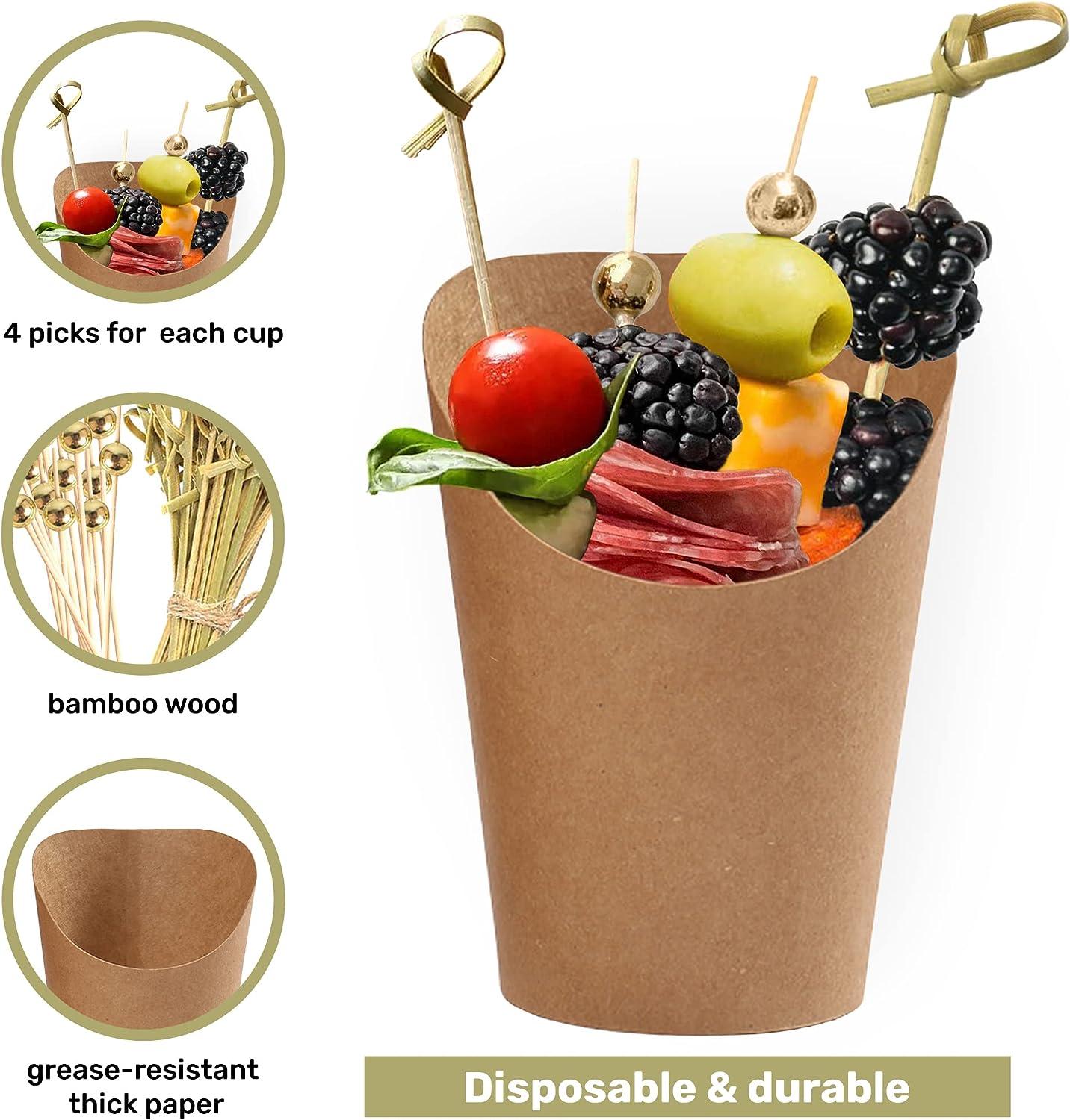 Kraft Charcuterie Cups & Picks Set - 50 Cups + 200 Picks - Disposable ...