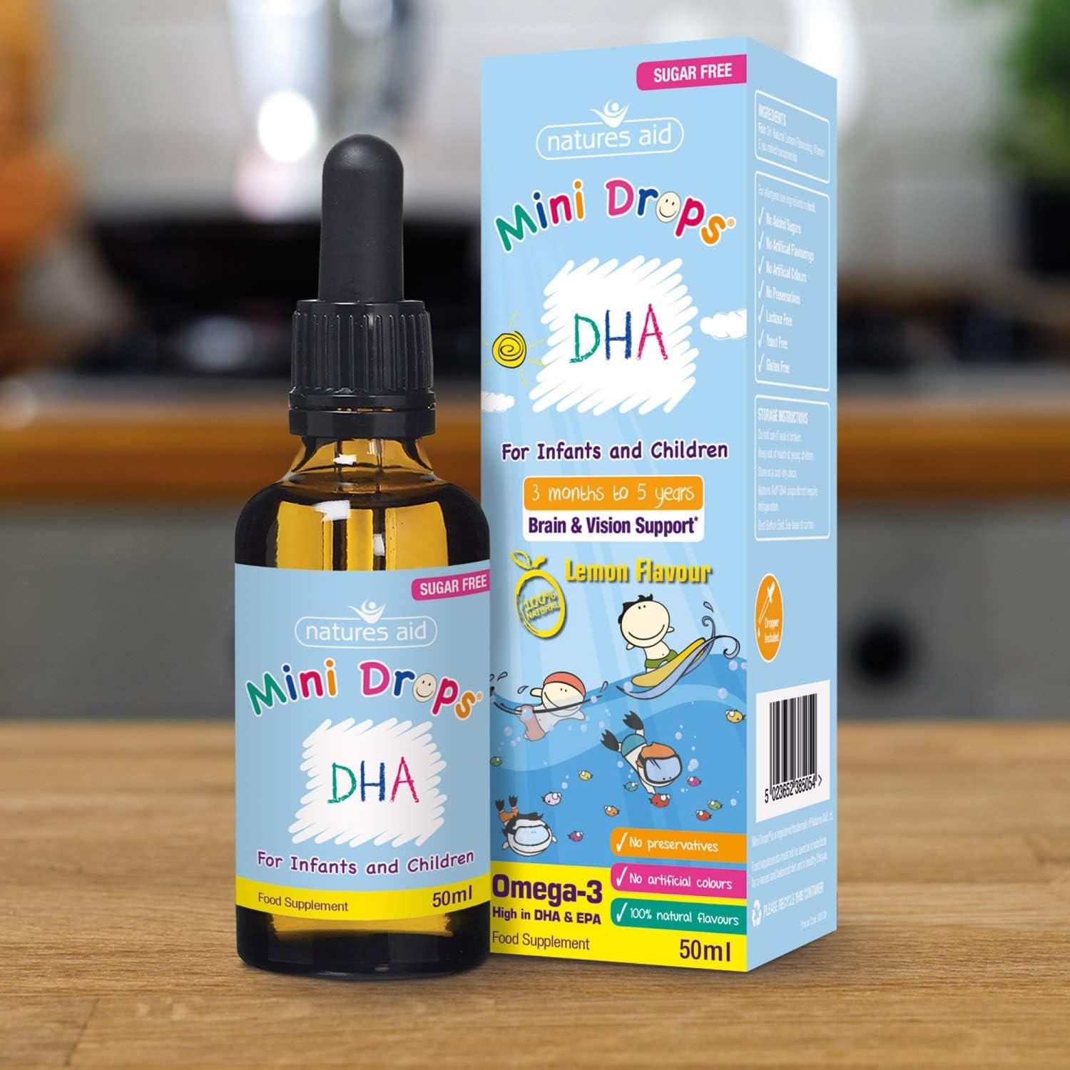 Natures Aid DHA Omega-3 Mini Drops for Infants & Children - Sugar Free ...