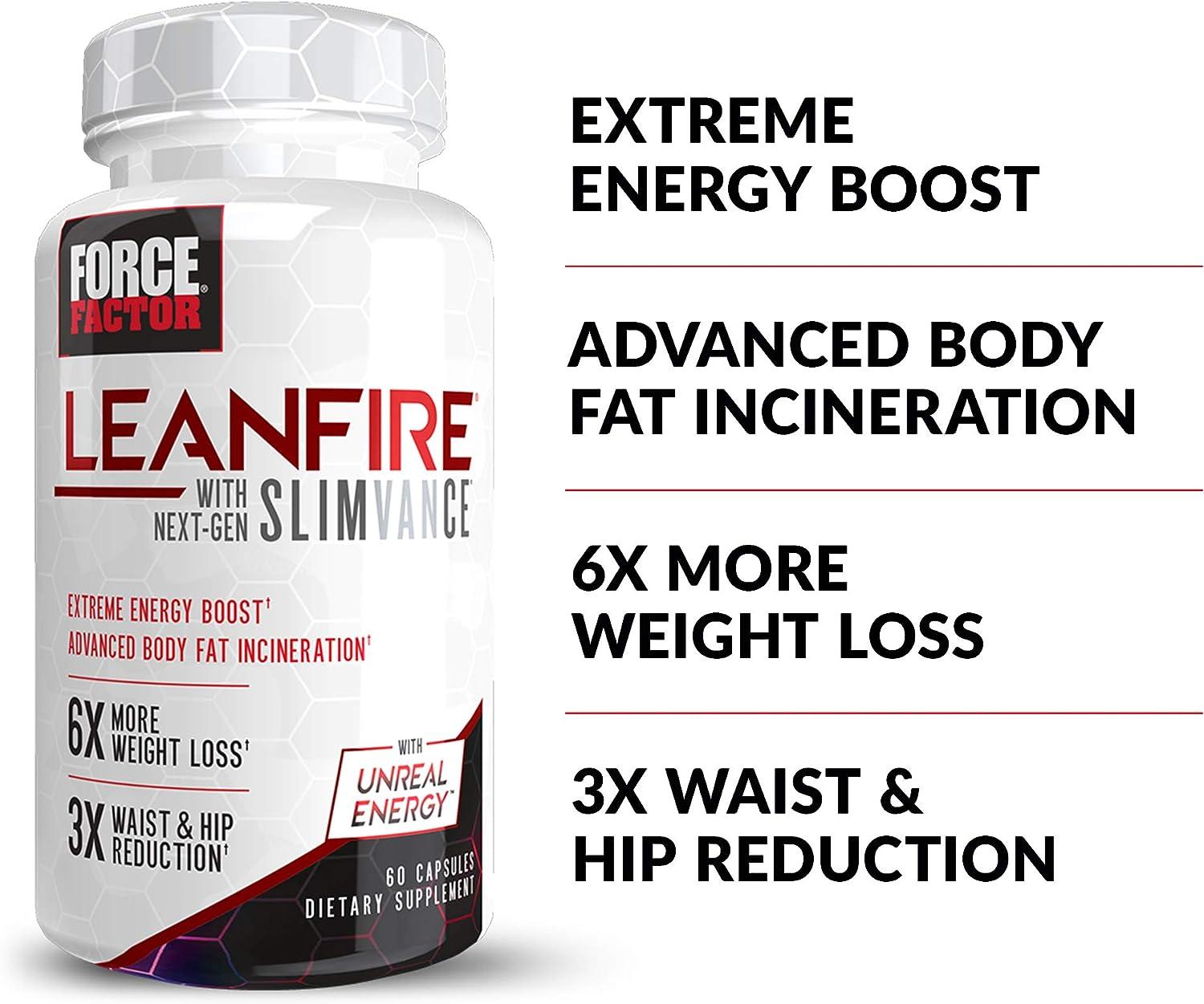 Force Factor LeanFire with SLIMVANCE Thermogenic Fat Burner - 60 Capsules, B Vitamins, Capsimax ...